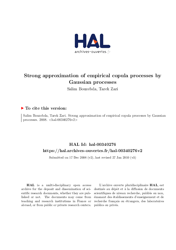 (PDF) Strong approximation of empirical copula processes by Gaussian processes