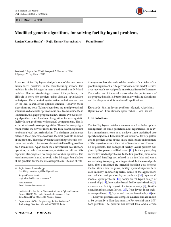 (PDF) Modified genetic algorithms for solving facility layout problems