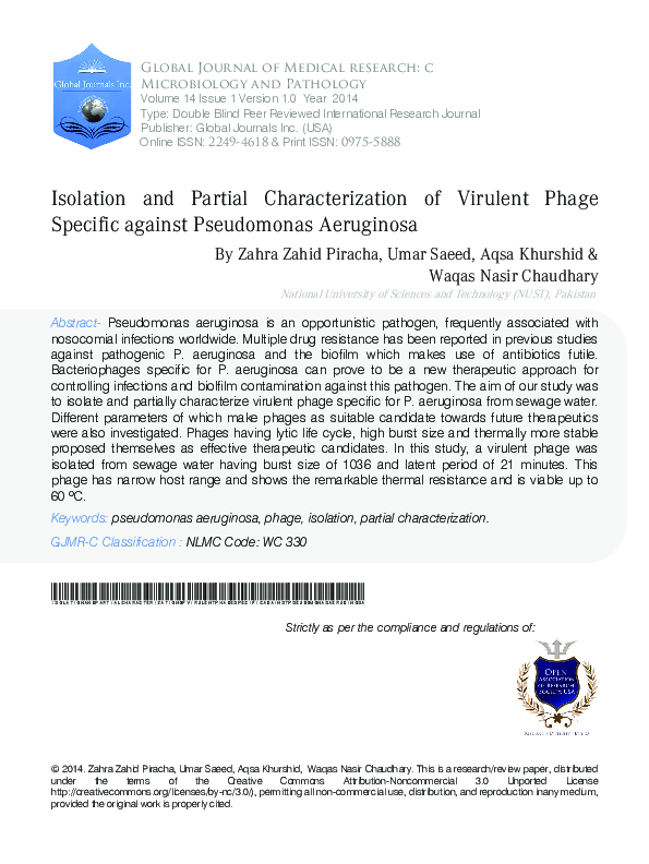 (PDF) Isolation and Partial Characterization of Virulent Phage Specific against Pseudomonas ...