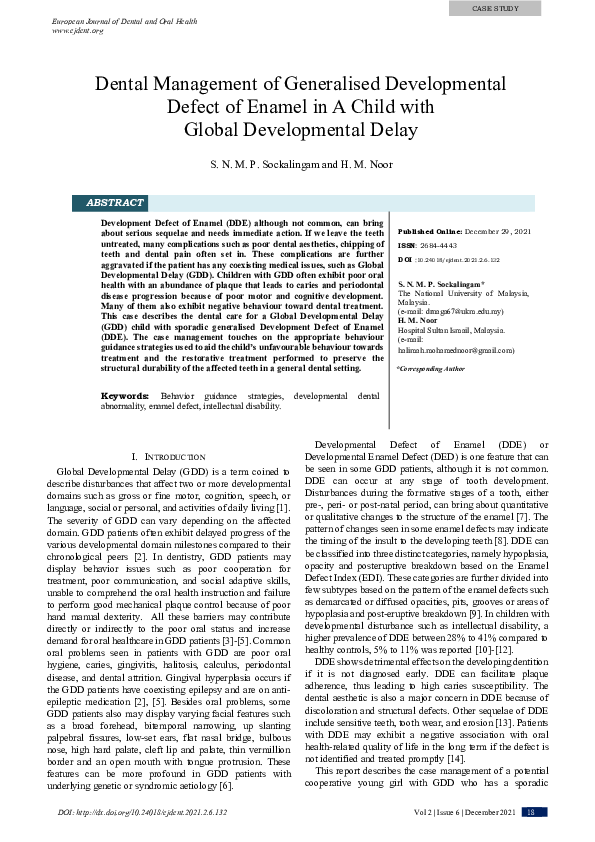 (PDF) Dental Management of Generalised Developmental Defect of Enamel ...