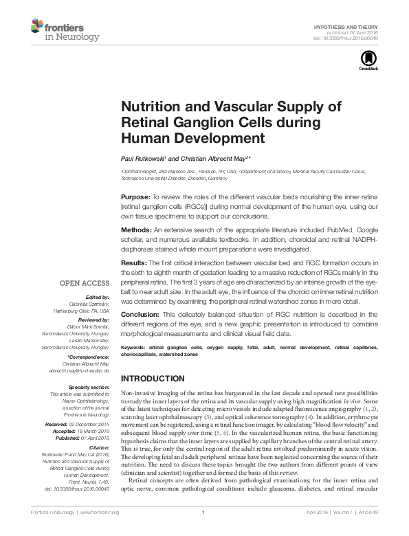 (PDF) Nutrition and Vascular Supply of Retinal Ganglion Cells during ...
