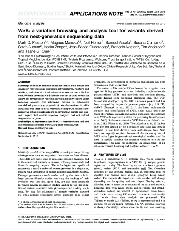 (PDF) VarB: a variation browsing and analysis tool for variants derived ...