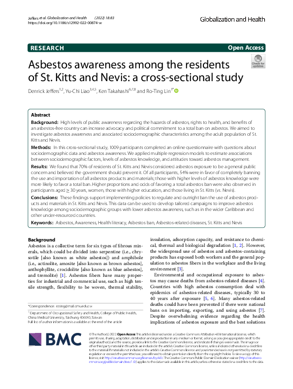 (PDF) Asbestos awareness among the residents of St. Kitts and Nevis: a ...