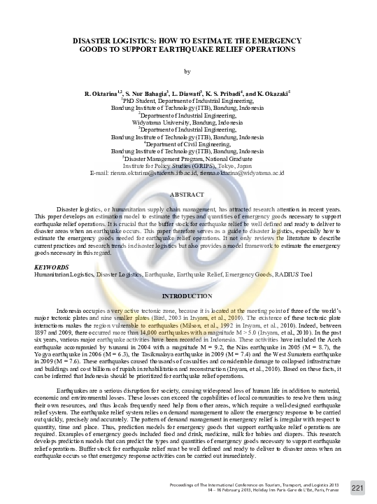 (PDF) Disaster Logistics: How to Estimate the Emergency Goods to ...