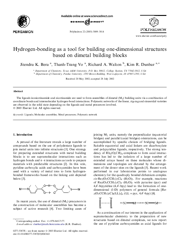 (PDF) Hydrogen-bonding as a tool for building one-dimensional ...