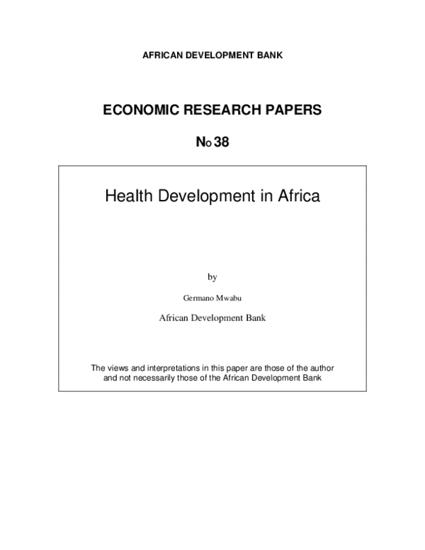 (PDF) AFRICAN DEVELOPMENT BANK ECONOMIC RESEARCH PAPERS NO 38 Health Development in Africa