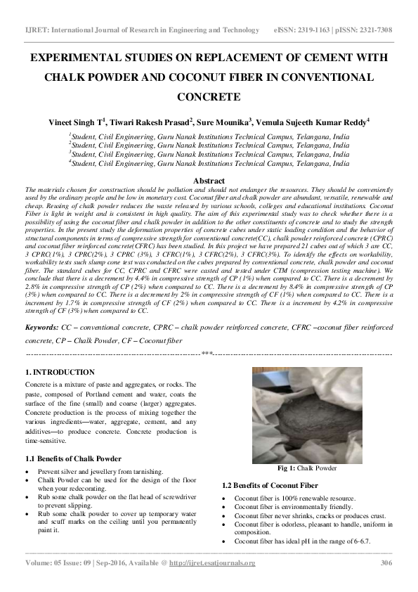 (PDF) Experimental Studies on Replacement of Cement with Chalk Powder ...