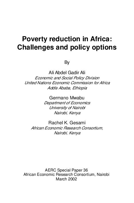 (PDF) Poverty reduction in Africa: Challenges and policy options