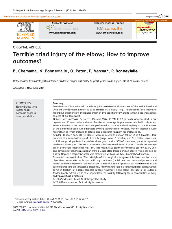 (PDF) Terrible triad injury of the elbow: how to improve outcomes ...