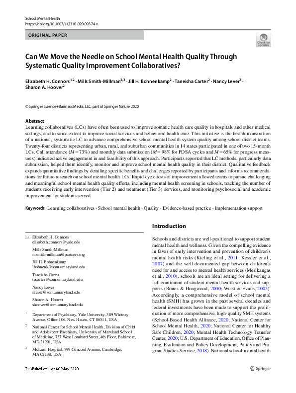 (PDF) Can We Move the Needle on School Mental Health Quality Through ...