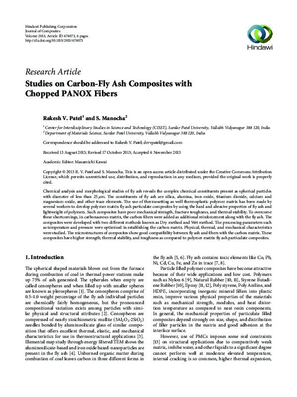 (PDF) Studies on Carbon-Fly Ash Composites with Chopped PANOX Fibers