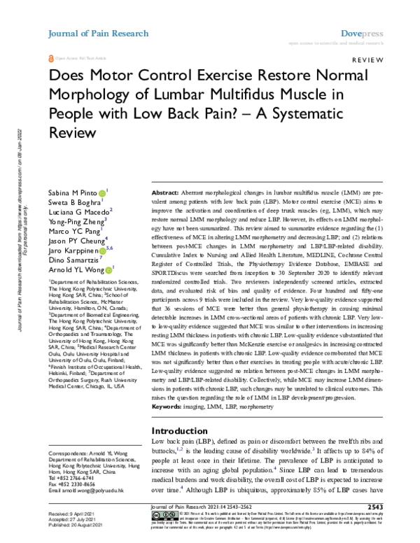 (PDF) Does Motor Control Exercise Restore Normal Morphology of Lumbar ...