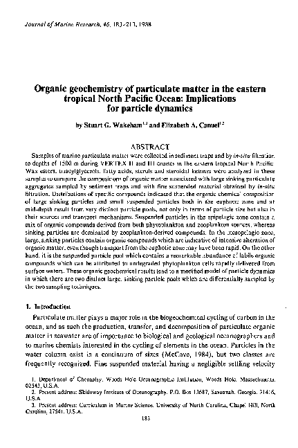 (PDF) Organic geochemistry of particulate matter in the eastern ...