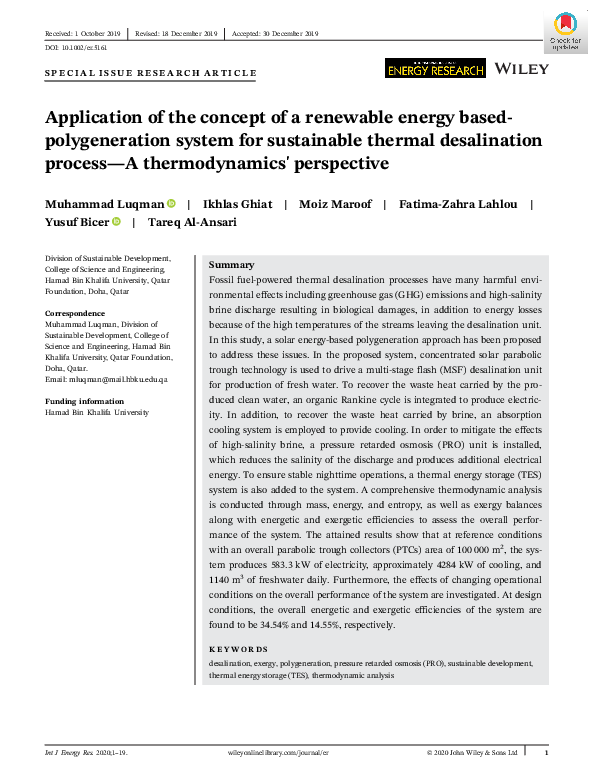 (PDF) Application of the concept of a renewable energy based‐polygeneration system for ...