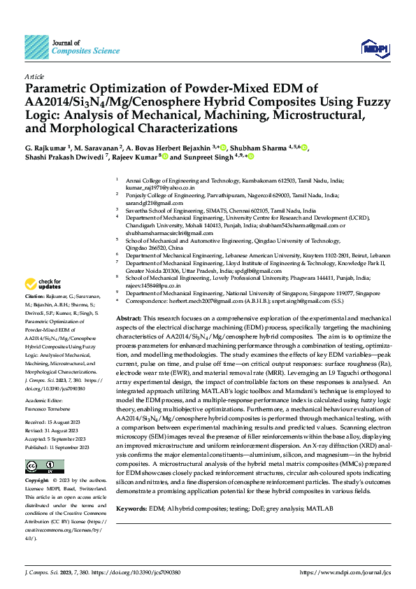 (PDF) Parametric Optimization of Powder-Mixed EDM of AA2014/Si3N4/Mg/Cenosphere Hybrid ...