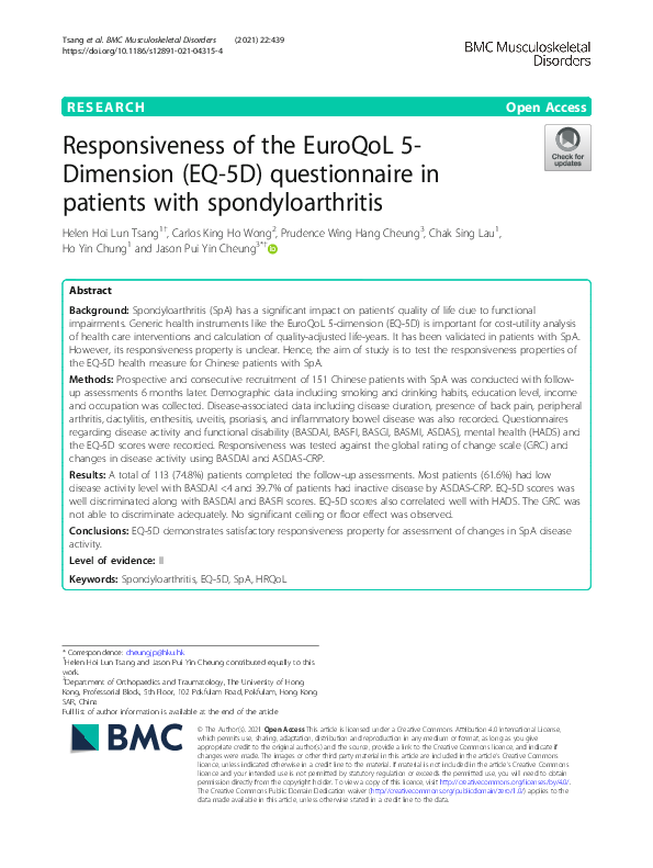 (PDF) Responsiveness of the EuroQoL 5-Dimension (EQ-5D) questionnaire ...