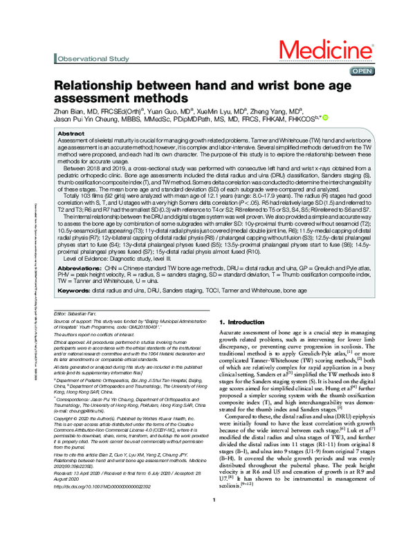 (PDF) Relationship between hand and wrist bone age assessment methods
