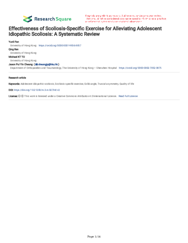 (PDF) Effectiveness of Scoliosis-Specific Exercise for Alleviating Adolescent Idiopathic ...