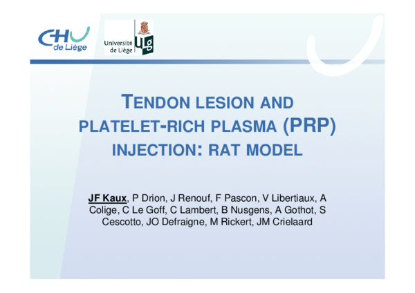 (PDF) Tendon lesion and platelet-rich plasma (PRP) injection
