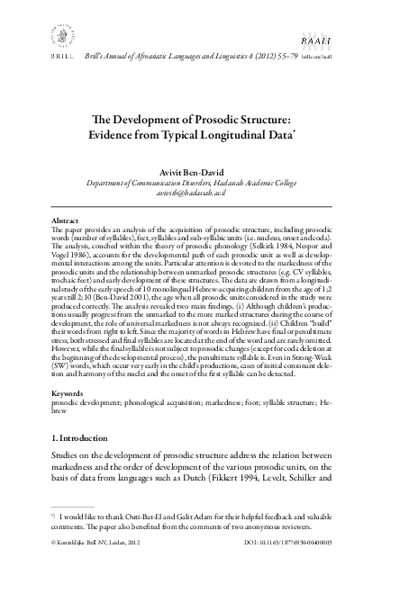(PDF) The Development of Prosodic Structure: Evidence from Typical Longitudinal Data