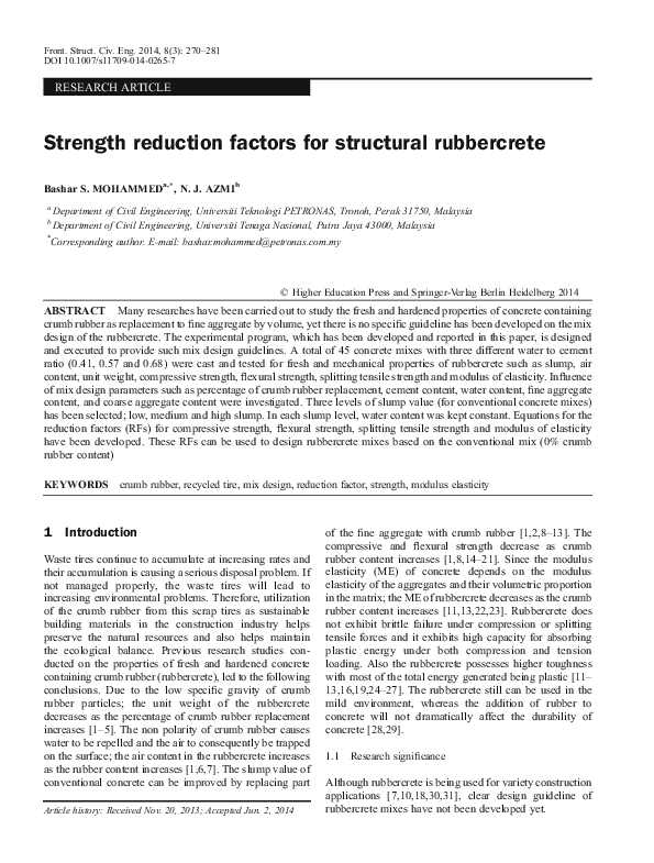 (PDF) Strength reduction factors for structural rubbercrete