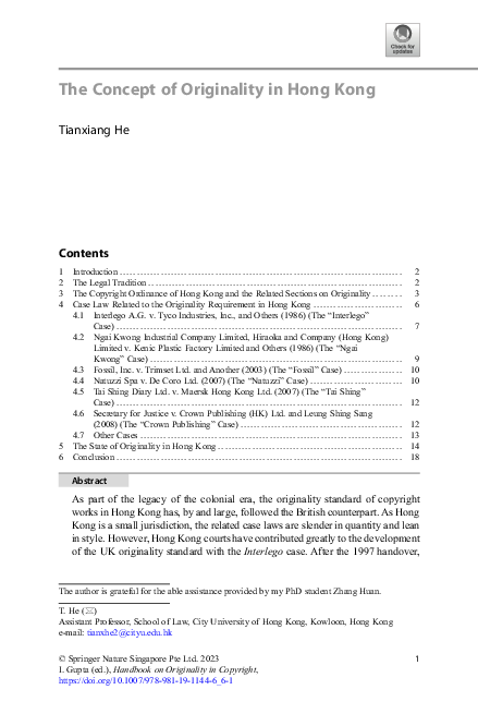 (PDF) The Concept of Originality in Hong Kong