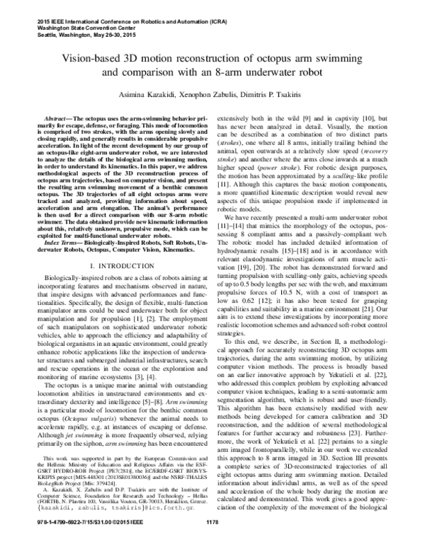 (PDF) Vision-based 3D motion reconstruction of octopus arm swimming and comparison with an 8-arm ...