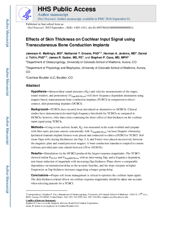 (PDF) Effects of Skin Thickness on Cochlear Input Signal Using ...
