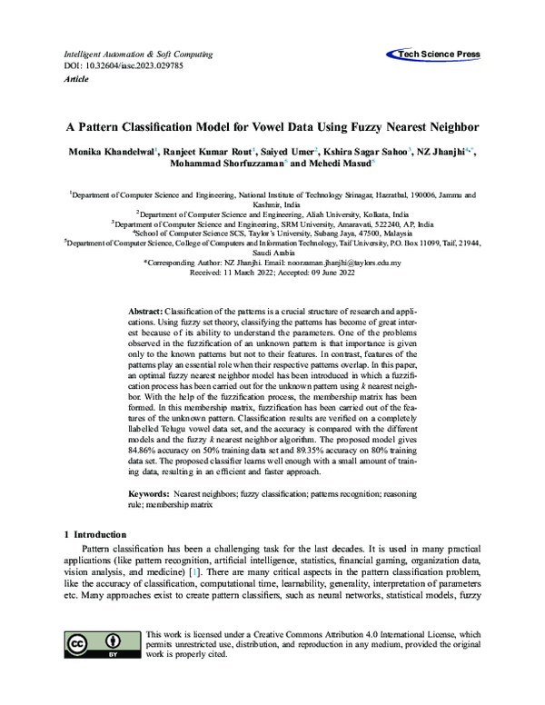 (PDF) A Pattern Classification Model for Vowel Data Using Fuzzy Nearest Neighbor