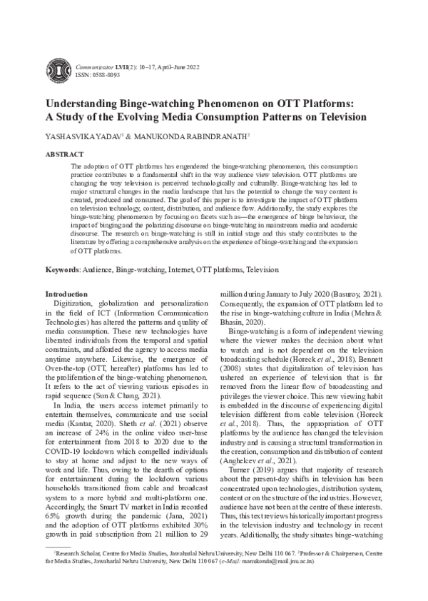 (PDF) Understanding Binge-watching Phenomenon on OTT Platforms: A Study ...