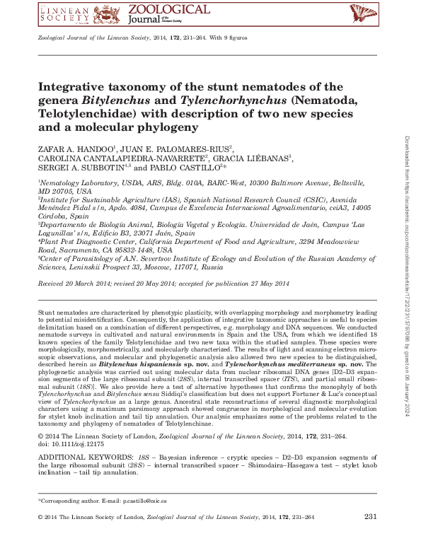 (PDF) Integrative taxonomy of the stunt nematodes of the genera ...