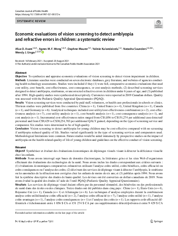 (PDF) Economic evaluations of vision screening to detect amblyopia and refractive errors in ...
