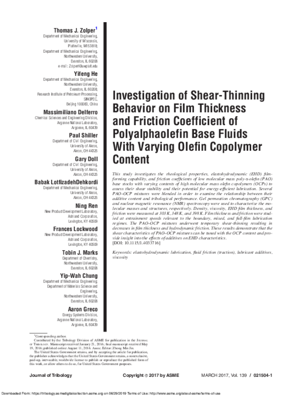 (PDF) Investigation of Shear-Thinning Behavior on Film Thickness and ...