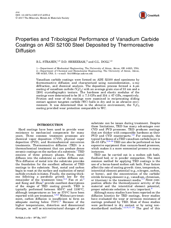 (PDF) Properties and Tribological Performance of Vanadium Carbide ...