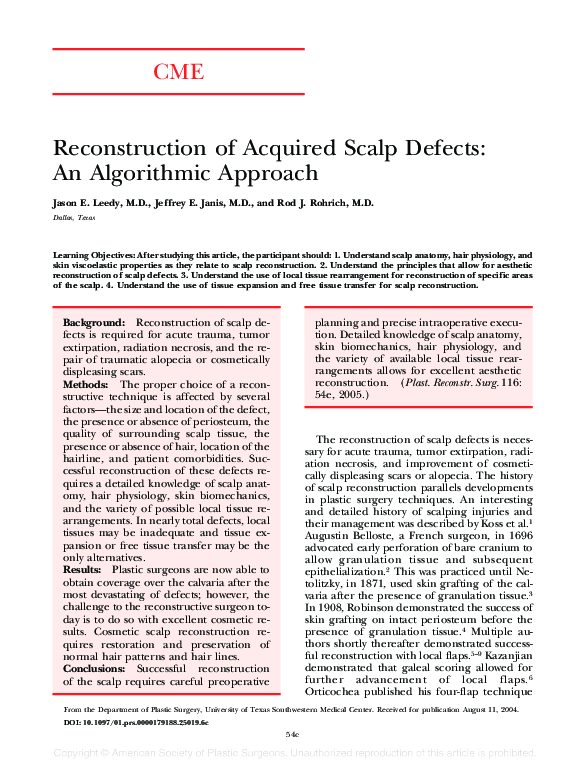 (PDF) Reconstruction of Acquired Scalp Defects: An Algorithmic Approach