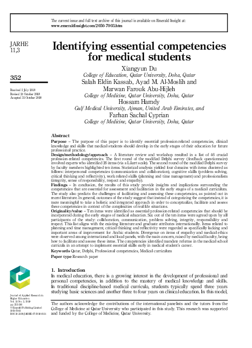 (PDF) Identifying essential competencies for medical students