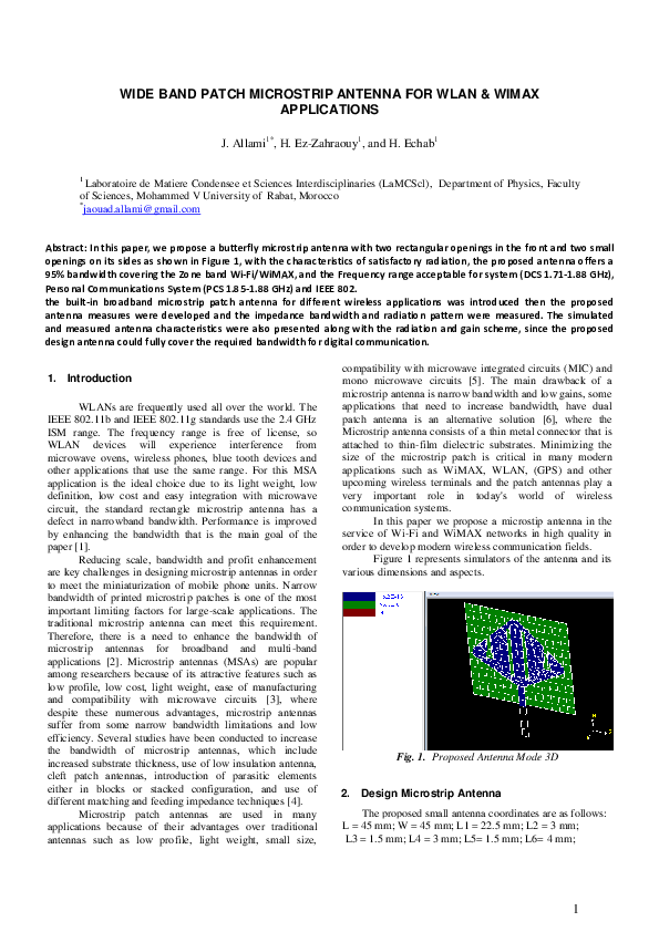 (PDF) WIDE BAND PATCH MICROSTRIP ANTENNA FOR WLAN & WIMAX APPLICATIONS