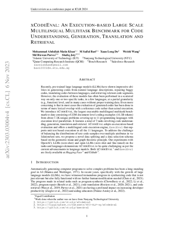 (PDF) xCodeEval: A Large Scale Multilingual Multitask Benchmark for Code Understanding ...