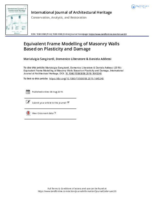(PDF) Equivalent Frame Modelling of Masonry Walls Based on Plasticity ...