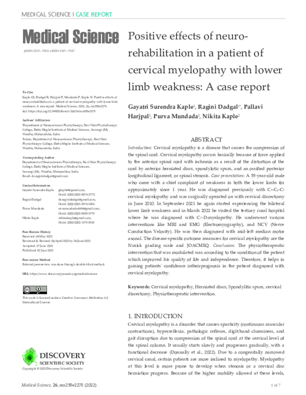 (PDF) Positive effects of neuro-rehabilitation in a patient of cervical ...