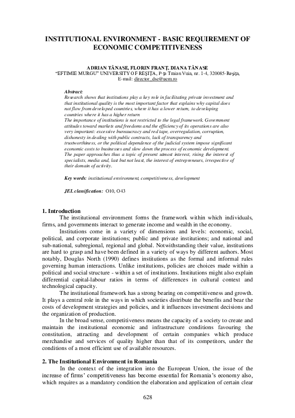 (PDF) Institutional environment – basic requirement of economic competitiveness