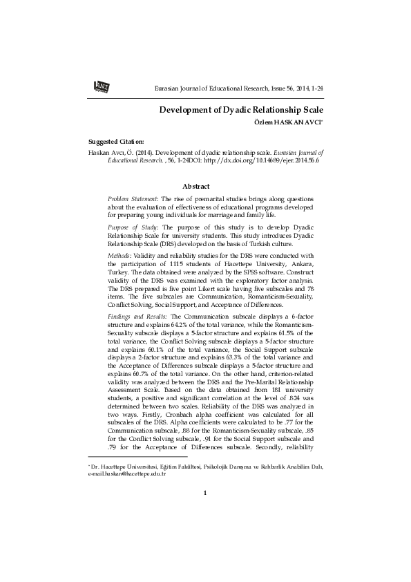 (PDF) Development of Dyadic Relationship Scale