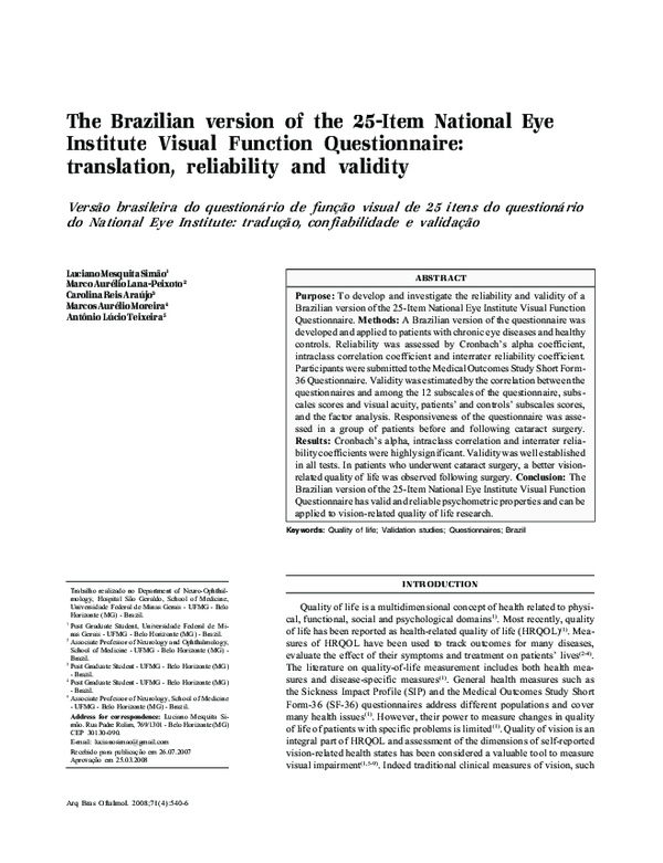 (PDF) The Brazilian version of the 25-Item National Eye Institute ...