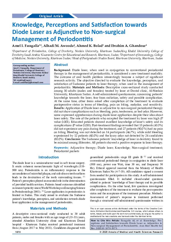 (PDF) Knowledge, Perceptions and Satisfaction towards Diode Laser as Adjunctive to Non-surgical ...