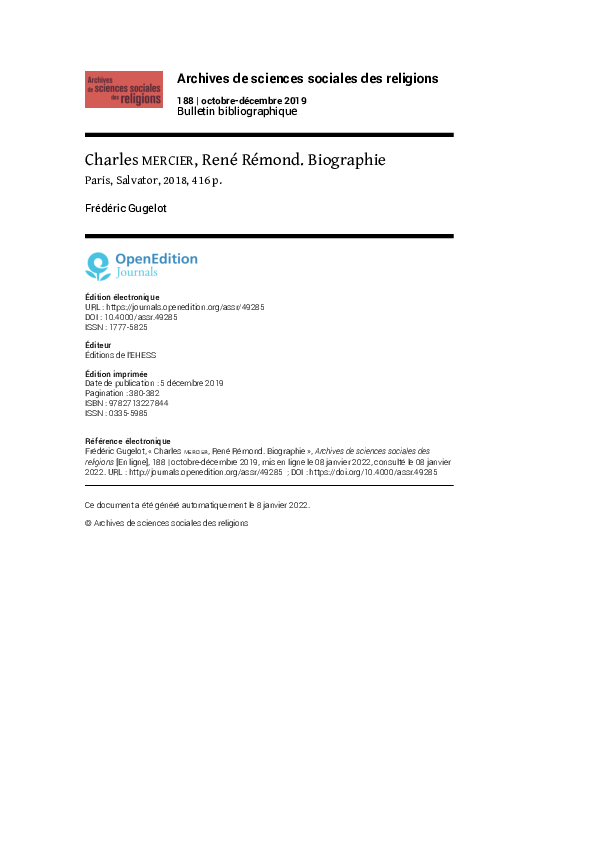 (PDF) Charles Mercier, René Rémond. Biographie