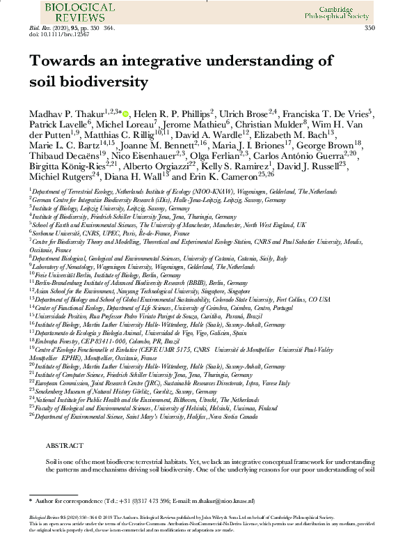 (PDF) Towards an integrative understanding of soil biodiversity