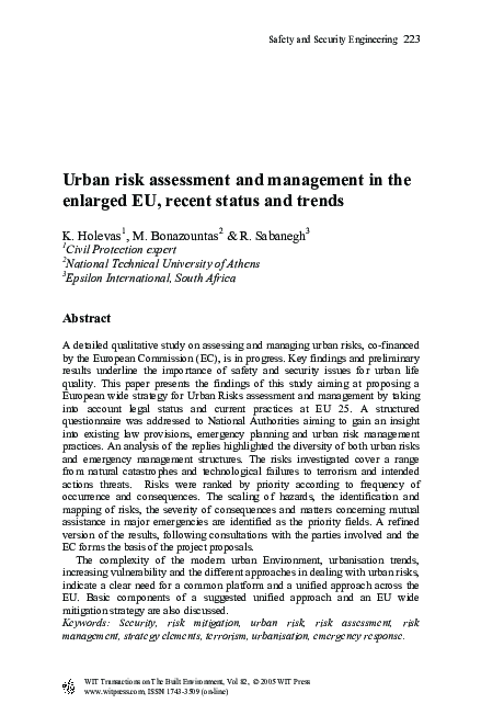 (PDF) Urban Risk Assessment And Management In TheEnlarged EU, Recent ...