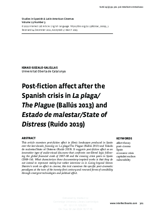 (PDF) Post-fiction affect after the Spanish crisis in La plaga/ The ...