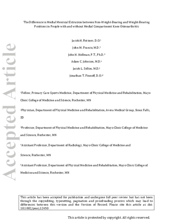 (PDF) The Difference in Medial Meniscal Extrusion between Non‐Weight ...
