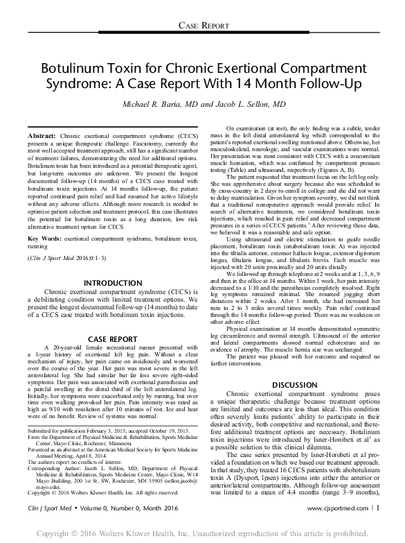 (PDF) Botulinum Toxin for Chronic Exertional Compartment Syndrome